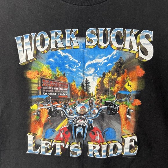 Aaa | Shirts | Mens Tshirt Large Black Work Sucks Lets Ride Graphic ...